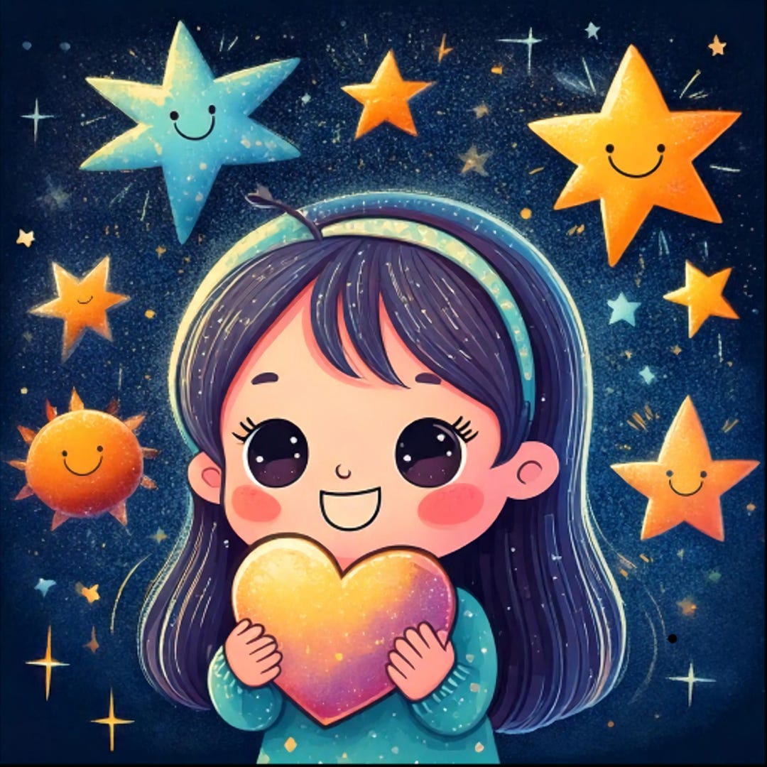 Cute Starry Night Girl Art Print – Whimsical Galaxy Illustration for ...