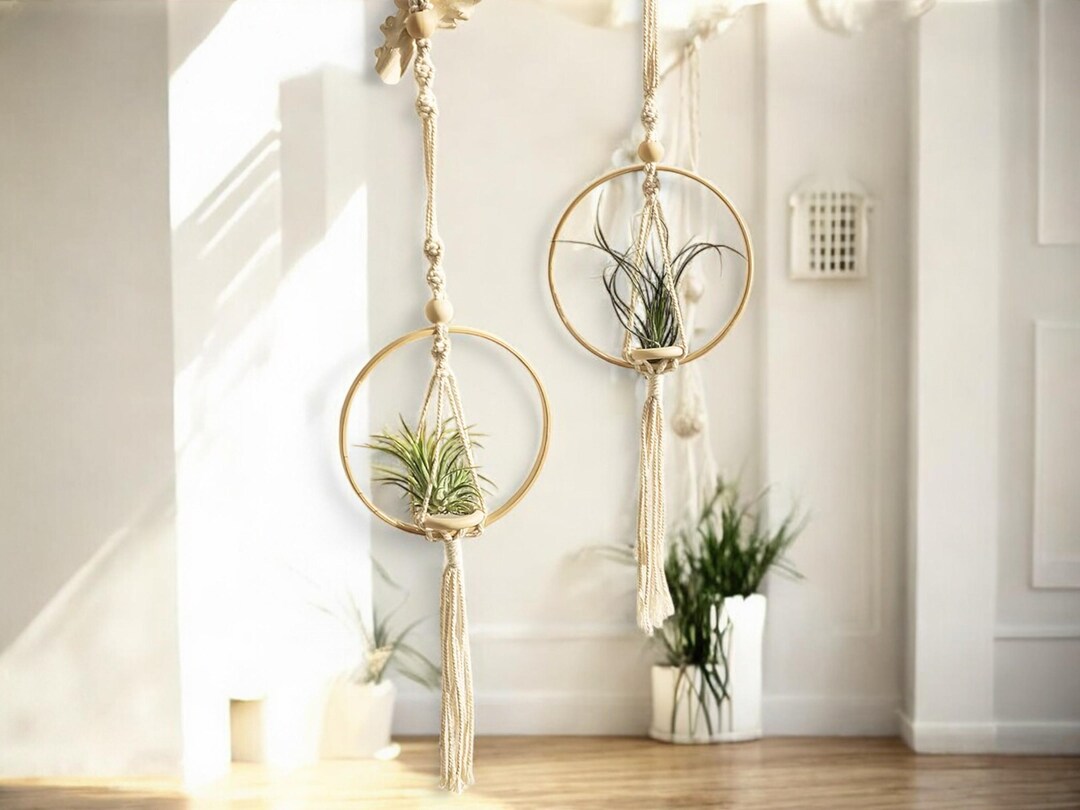 Macrame Hanging Planter – Boho Rope Plant Holder, Woven Flower Pot ...