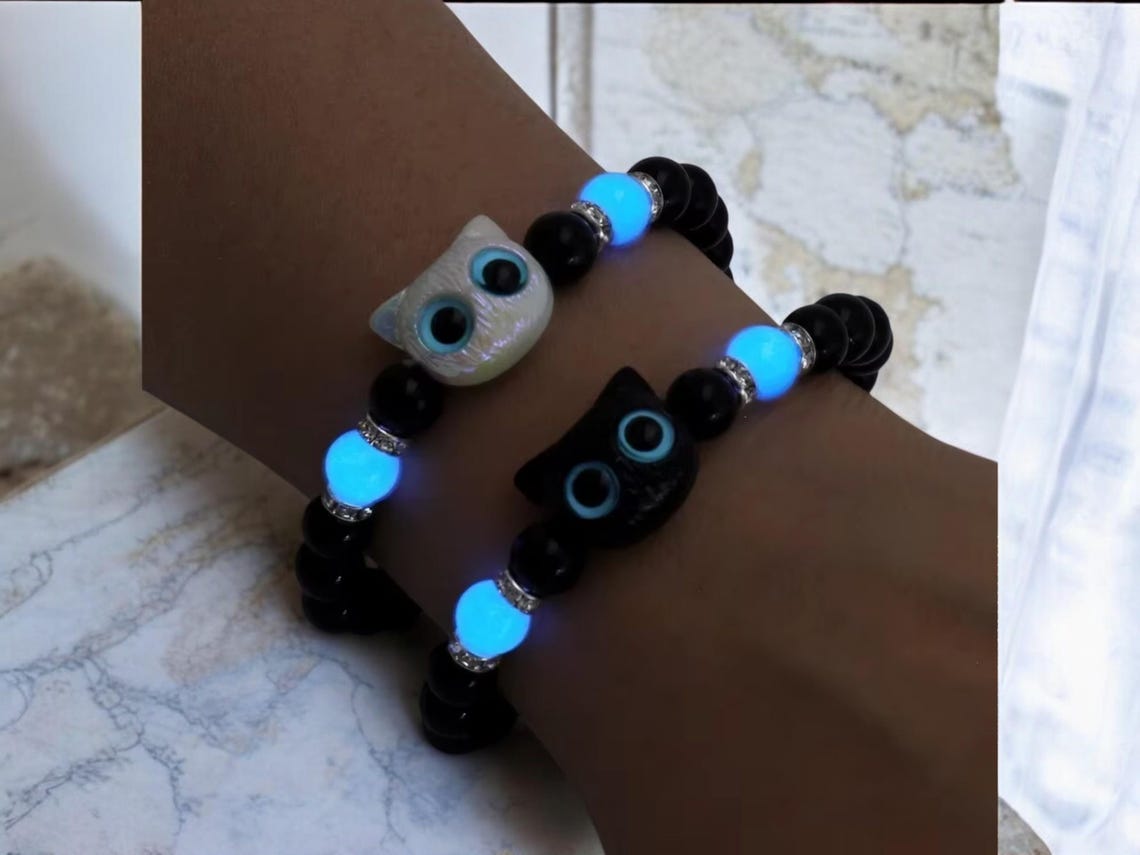 Glow in the Dark Cat Bracelets: Matching Friendship Bangles - Etsy