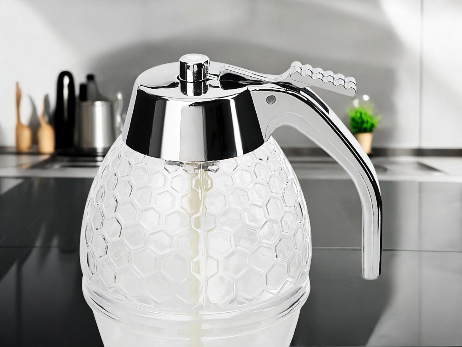 Bee Honey Dispenser Jar: No-drip Acrylic Syrup Kettle With Stand - Etsy