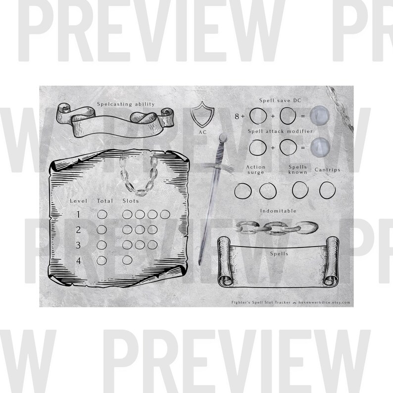 Fighter Spell Slot Tracker | Dnd 5e Printable PDF | Eldritch Knight ...
