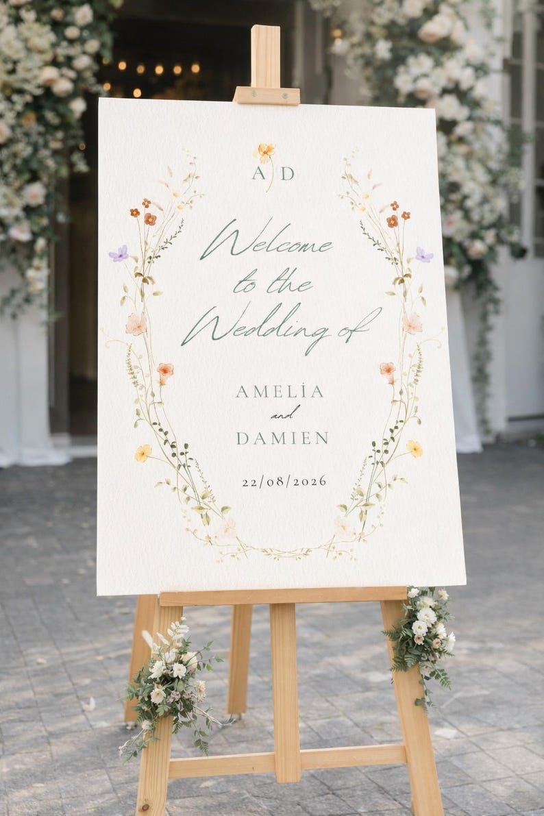 Pastel Watercolor Wildflower Wedding Welcome Sign | Boho Botanical ...