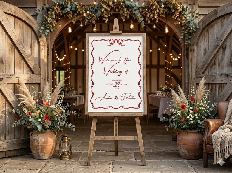 Red Bow Minimalist Wedding Welcome Sign | Editable & Printable Welcome ...