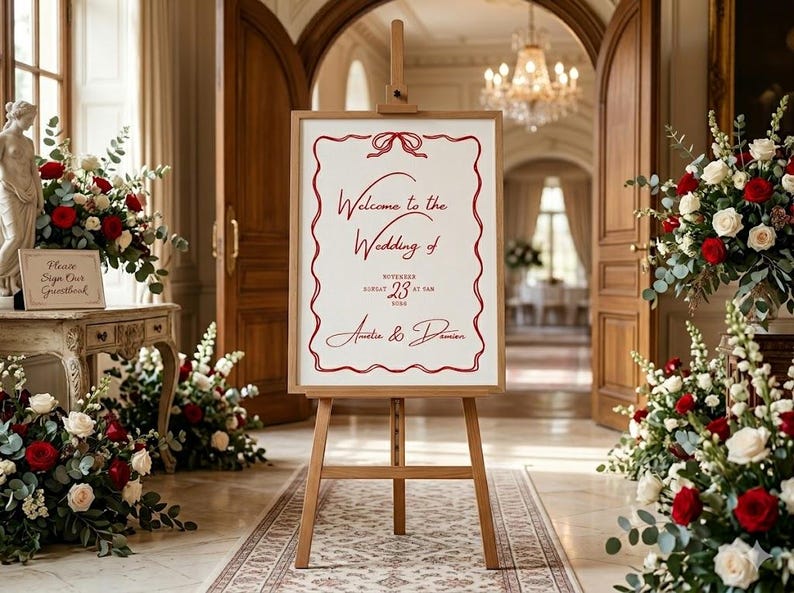Red Bow Minimalist Wedding Welcome Sign | Editable & Printable Welcome ...