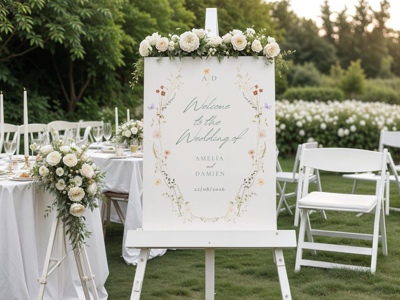 Pastel Watercolor Wildflower Wedding Welcome Sign | Boho Botanical ...