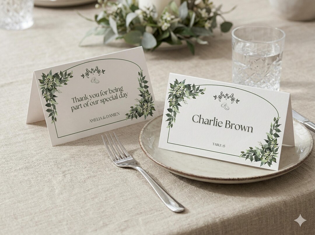 Editable Place Card Template | Printable Botanical Wedding Seating Tag ...