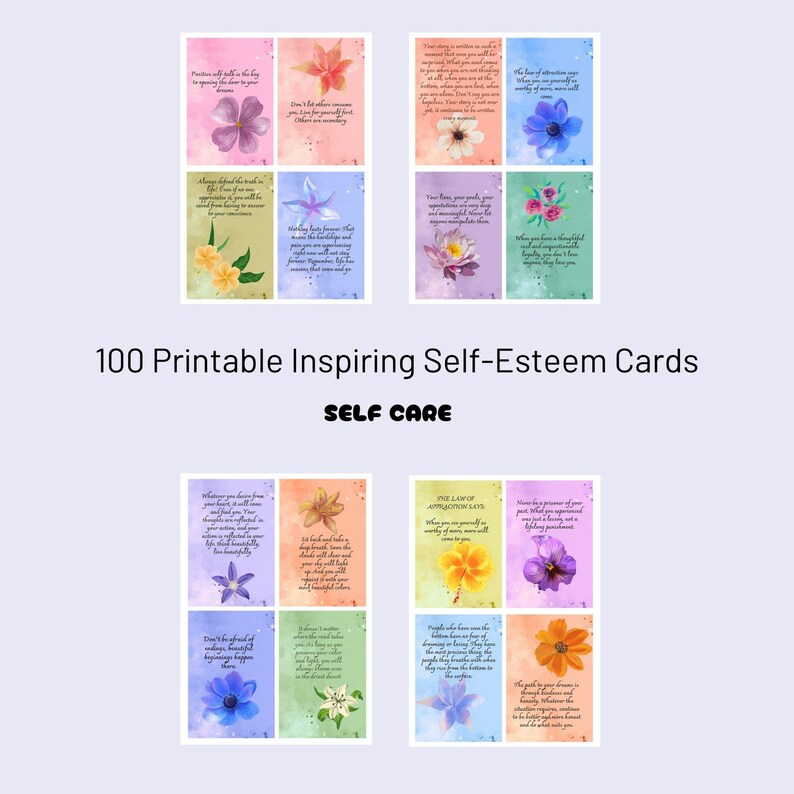 Affirmation Cards Printable/100 Inspirational Self Esteem Cards ...