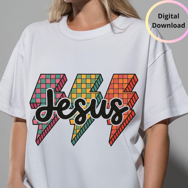 Jesus Lightning Bolt PNG JPG (2 Colors) | Retro Checkered Thunder ...