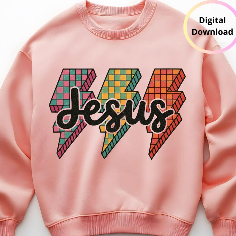 Jesus Lightning Bolt PNG JPG (2 Colors) | Retro Checkered Thunder ...