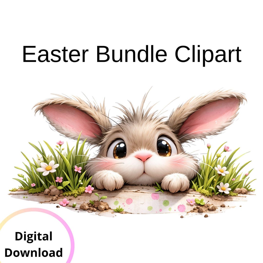 Easter Bunny Clipart, Spring Bunny PNG, Bunny With Flowers and Eggs ...