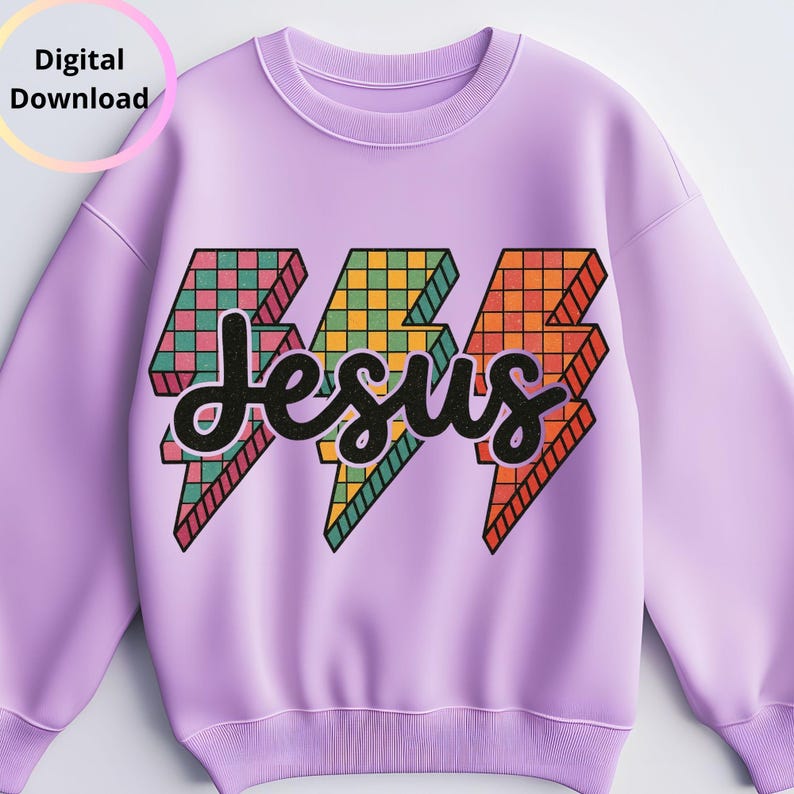 Jesus Lightning Bolt PNG JPG (2 Colors) | Retro Checkered Thunder ...