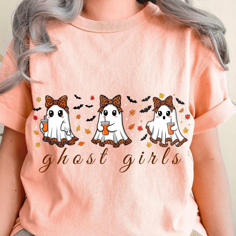 Ghost Girls PNG JPG – Cute Leopard Bow Ghosts With Iced Coffee ...
