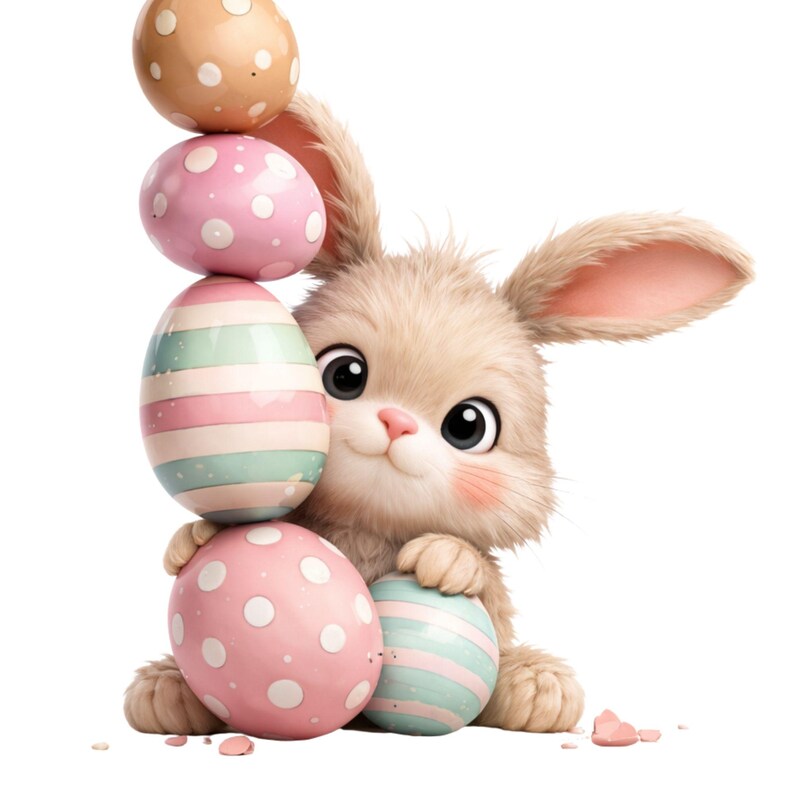 Easter Bunny Clipart, Spring Bunny PNG, Bunny With Flowers and Eggs ...