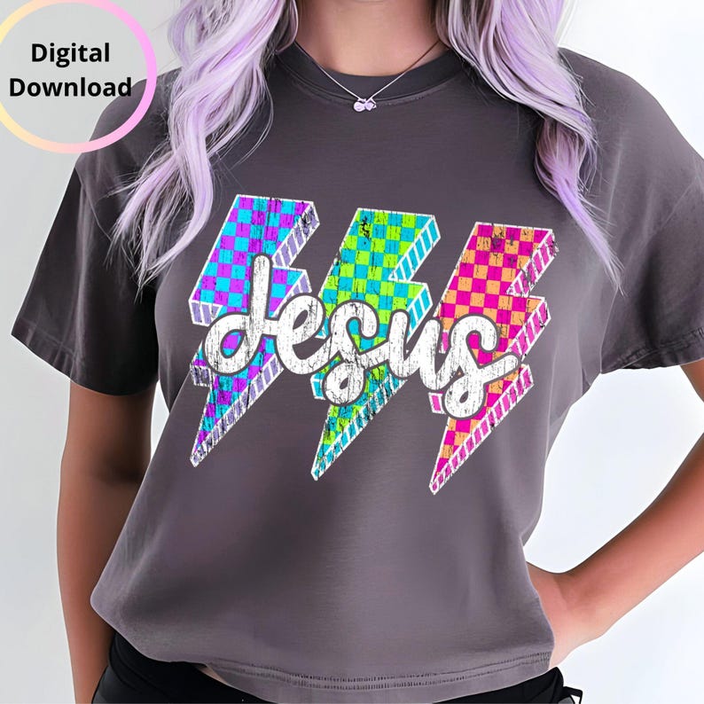 Jesus Lightning Bolt PNG JPG (2 Colors) | Retro Checkered Thunder ...