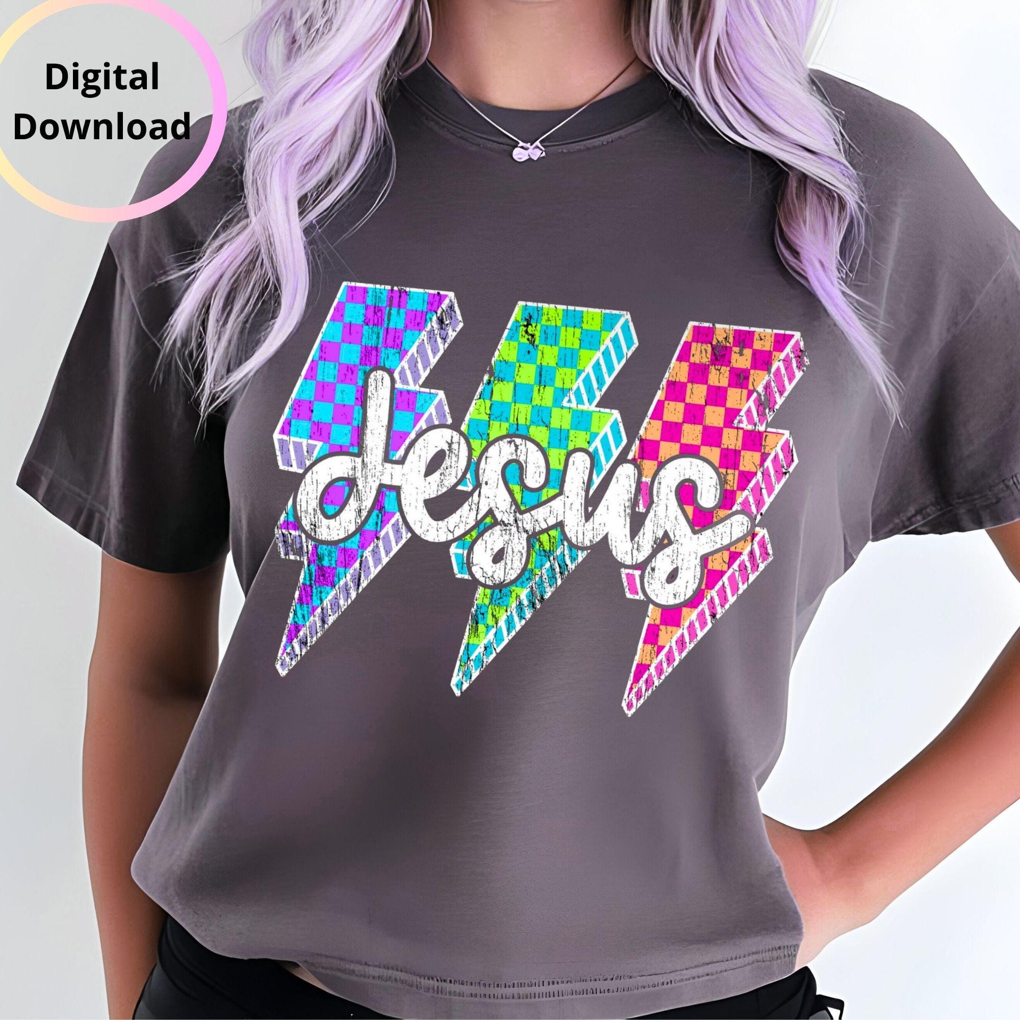 Jesus Lightning Bolt PNG JPG (2 Colors) | Retro Checkered Thunder ...