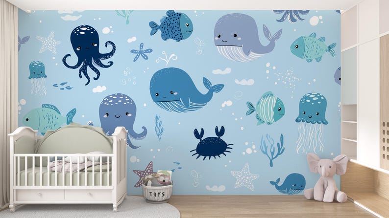Under the Sea Kids Wallpaper - Ocean Theme Nursery Wall Mural - Cute ...
