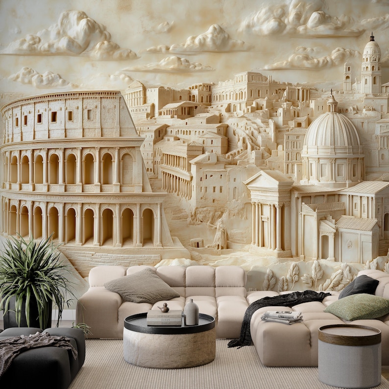 3D Roman Architecture Wallpaper – Embossed Neoclassical Wall Mural ...
