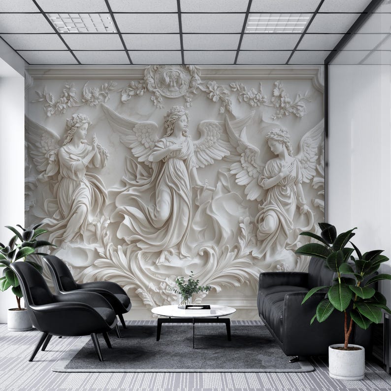 Angel Relief Wallpaper Mural – Renaissance Style Wall Mural - Baroque ...