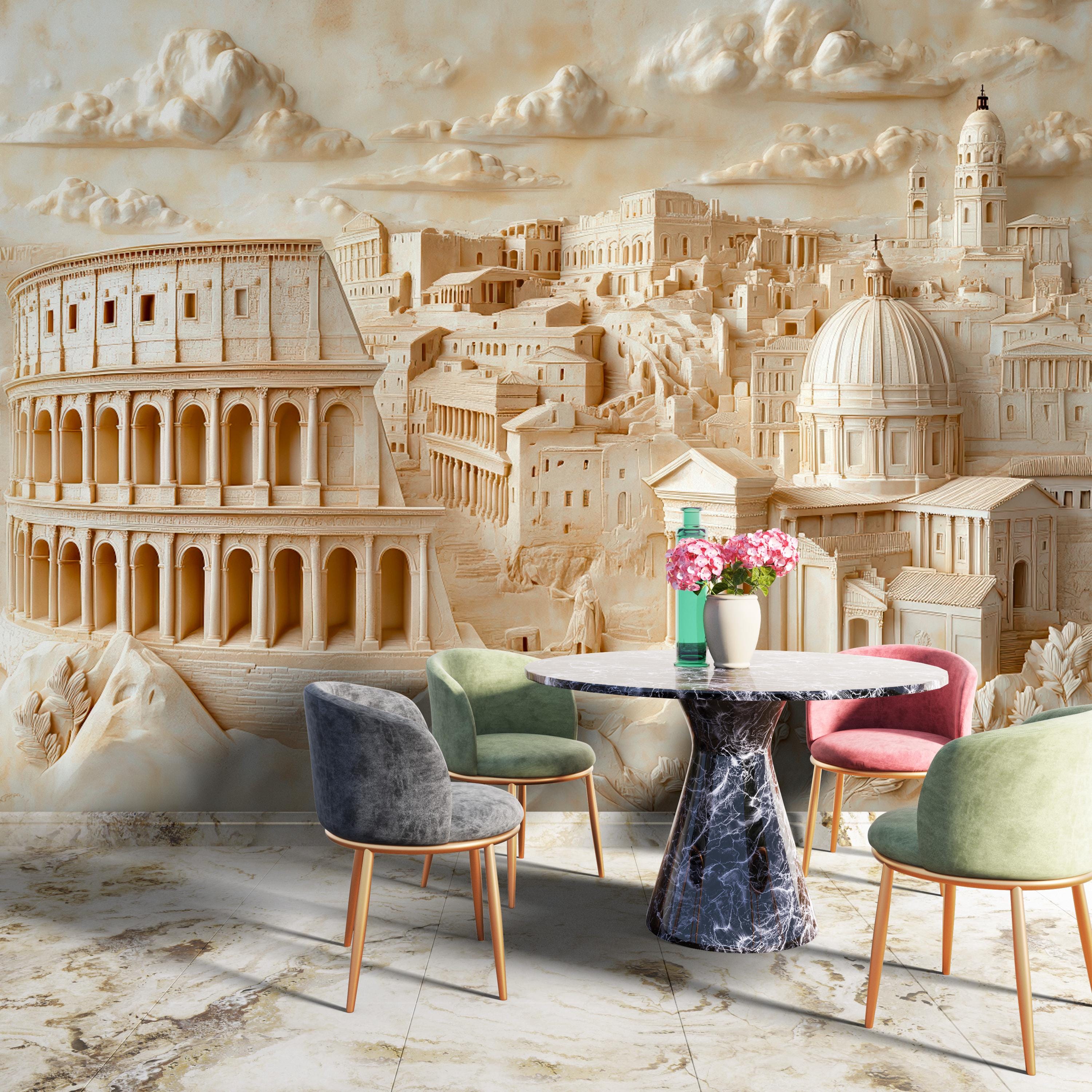 3D Roman Architecture Wallpaper – Embossed Neoclassical Wall Mural ...