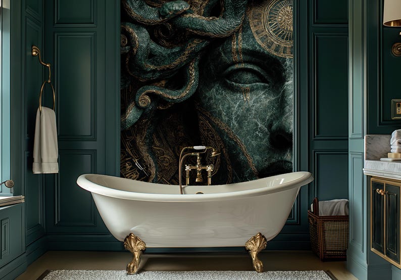 Emerald Green Medusa Wallpaper, Mythological Dark Marble Wall Mural - Etsy