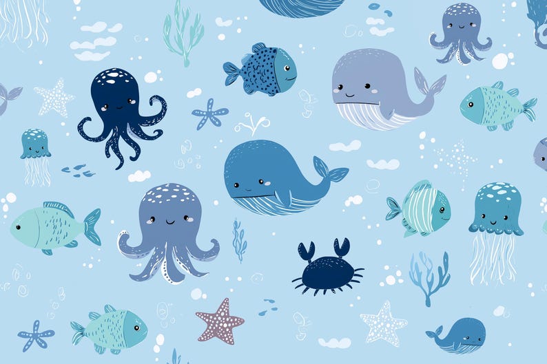 Under the Sea Kids Wallpaper - Ocean Theme Nursery Wall Mural - Cute ...
