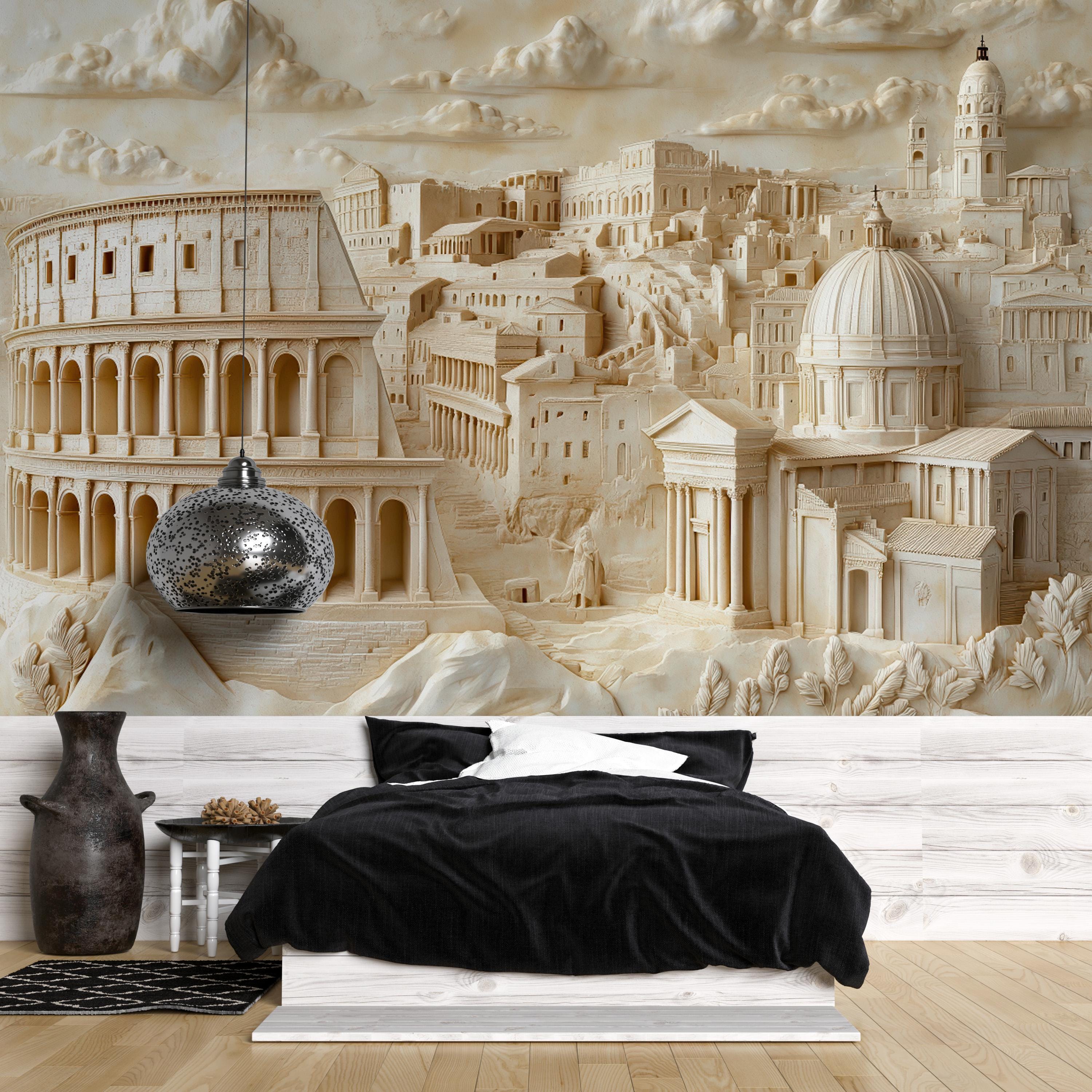3D Roman Architecture Wallpaper – Embossed Neoclassical Wall Mural ...