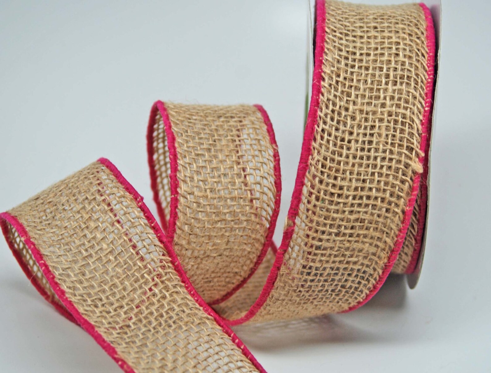 Burlap With Colored Edge Ribbon 2 Inch Fuchsia Natural | Etsy
