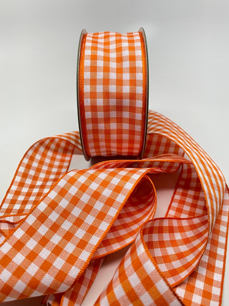 Gingham Ribbon 1.5 inches Orange with White | Etsy