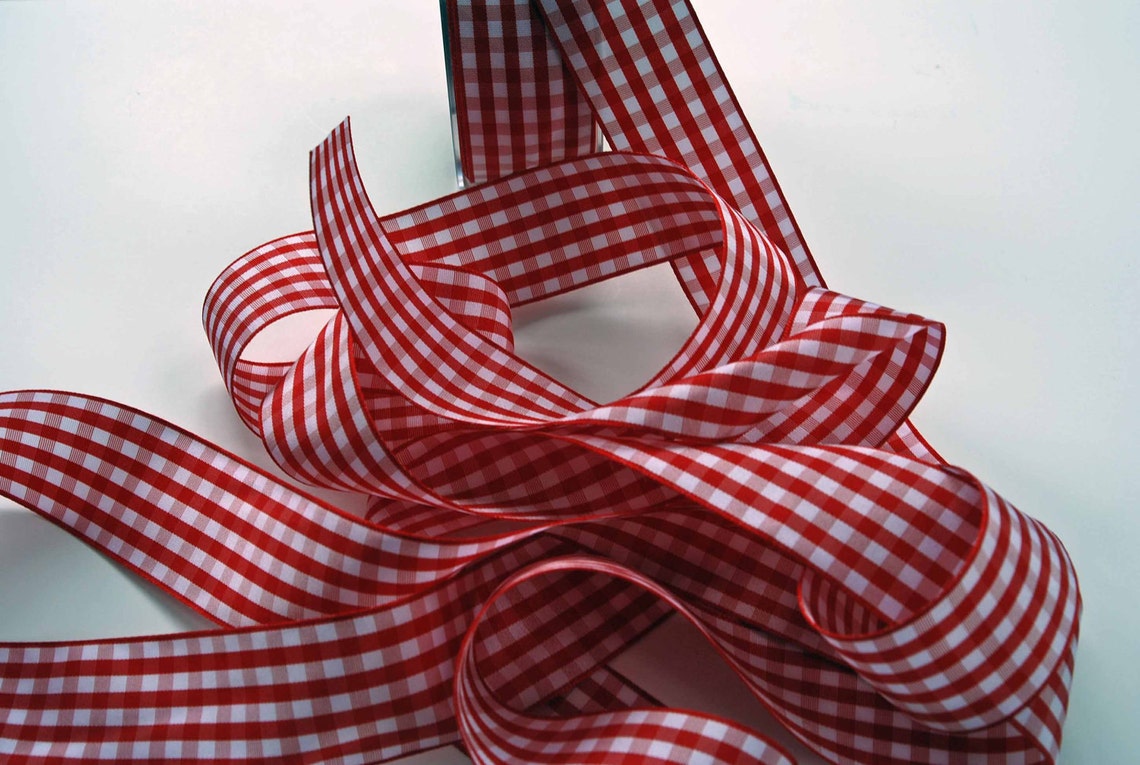 Gingham Ribbon 1.5 Inches Red With White - Etsy
