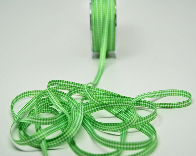 Solid Check Ribbon -- 1/4 Inch -- Parrot Green White Gingham - Etsy