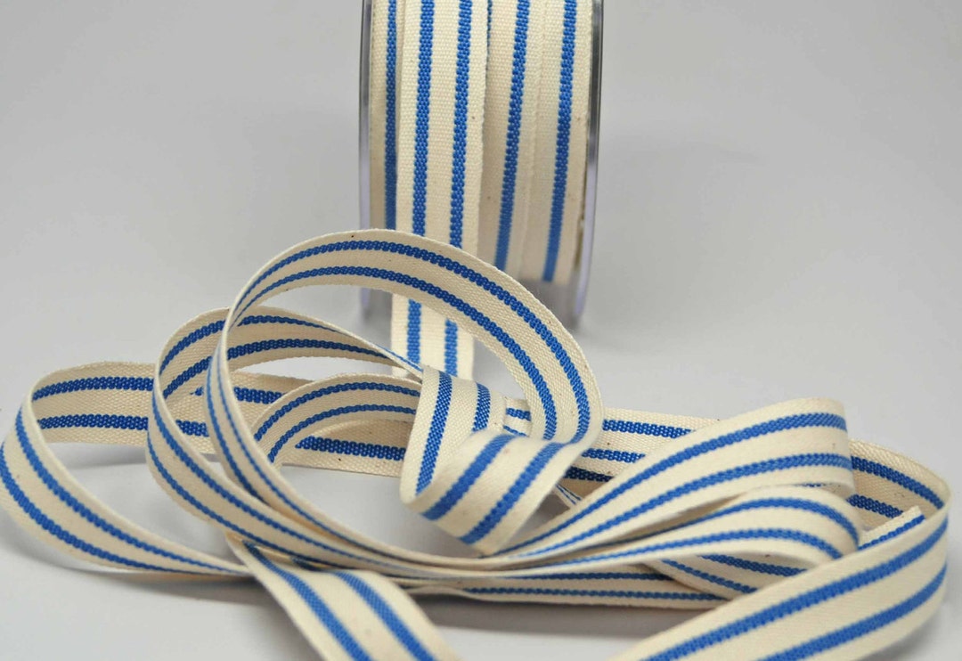 Cotton Stripe Ribbon 5/8 Inch -- Natural Nautical Blue -- off White ...