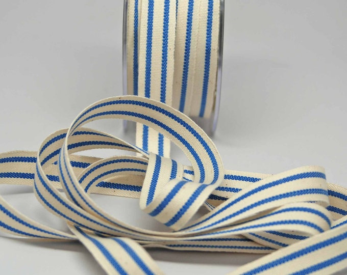 Cotton Stripe Ribbon 5/8 Inch Natural Nautical Blue off - Etsy