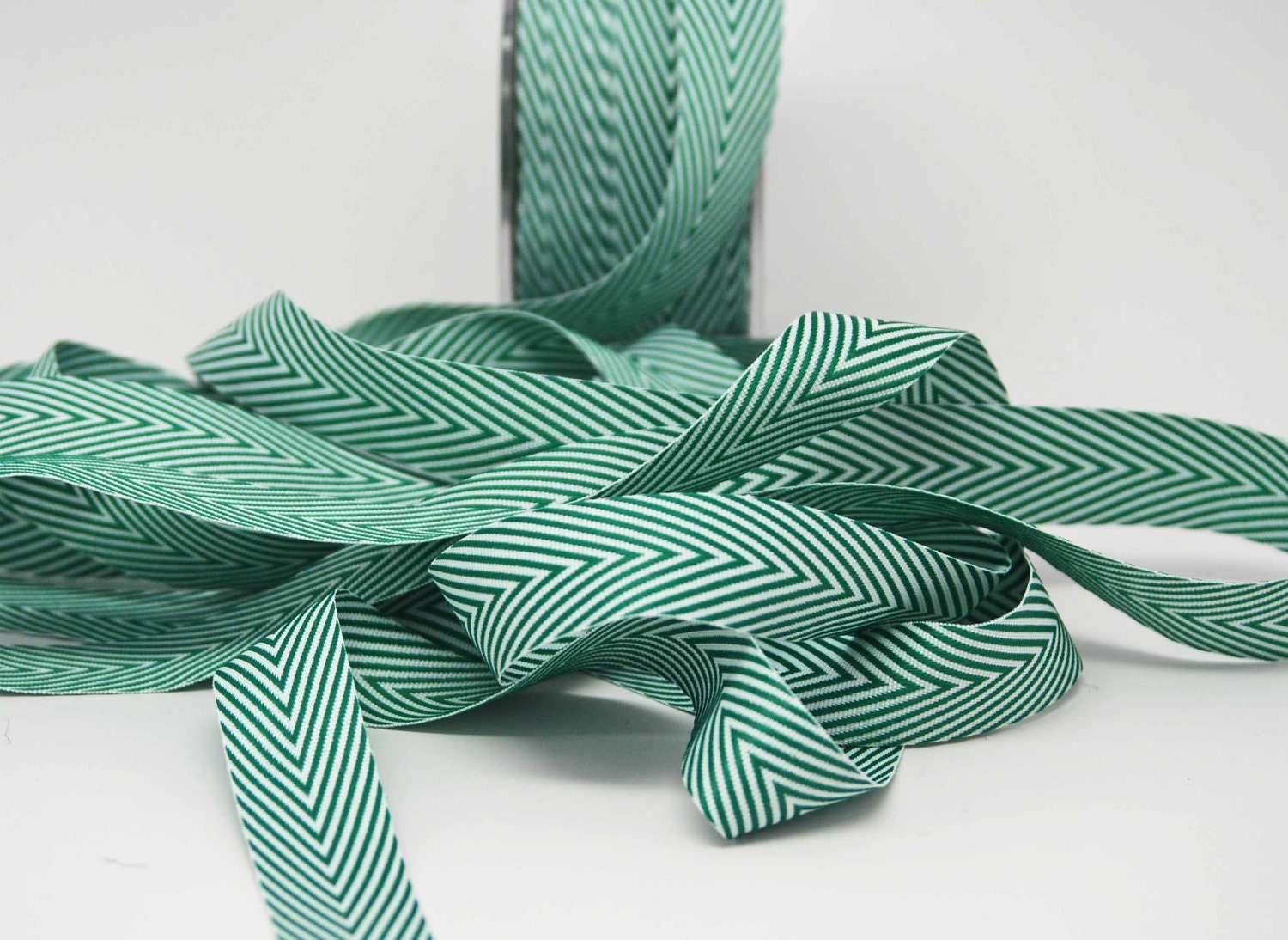Striped Twill Ribbon 3/4 Inch Emerald Green White | Etsy