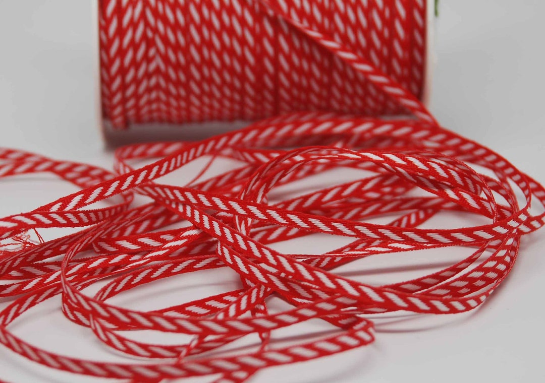 Solid Diagonal Stripe Ribbon -- 1/8 Inch -- Bright Red and White Stripe ...