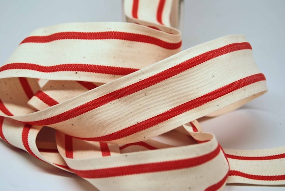 Cotton Stripe Ribbon 1.5 Inch Natural Holiday Red off - Etsy