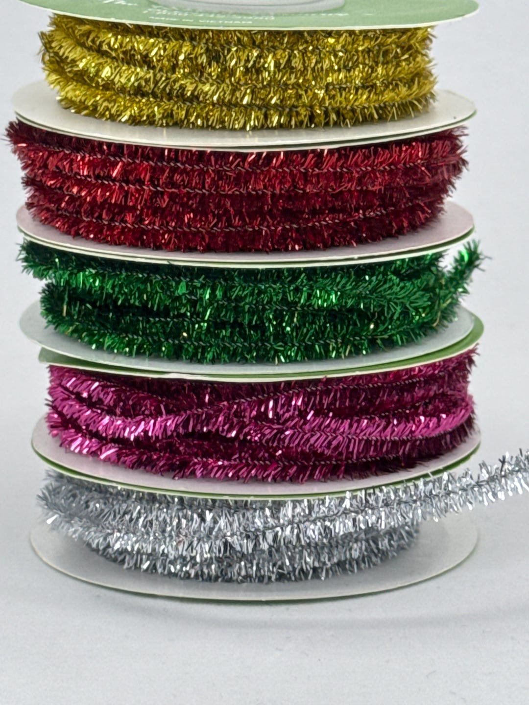 Wired Tinsel String -- 1/4 Inch -- Silver Gold Pink Red Green 2 Yards ...