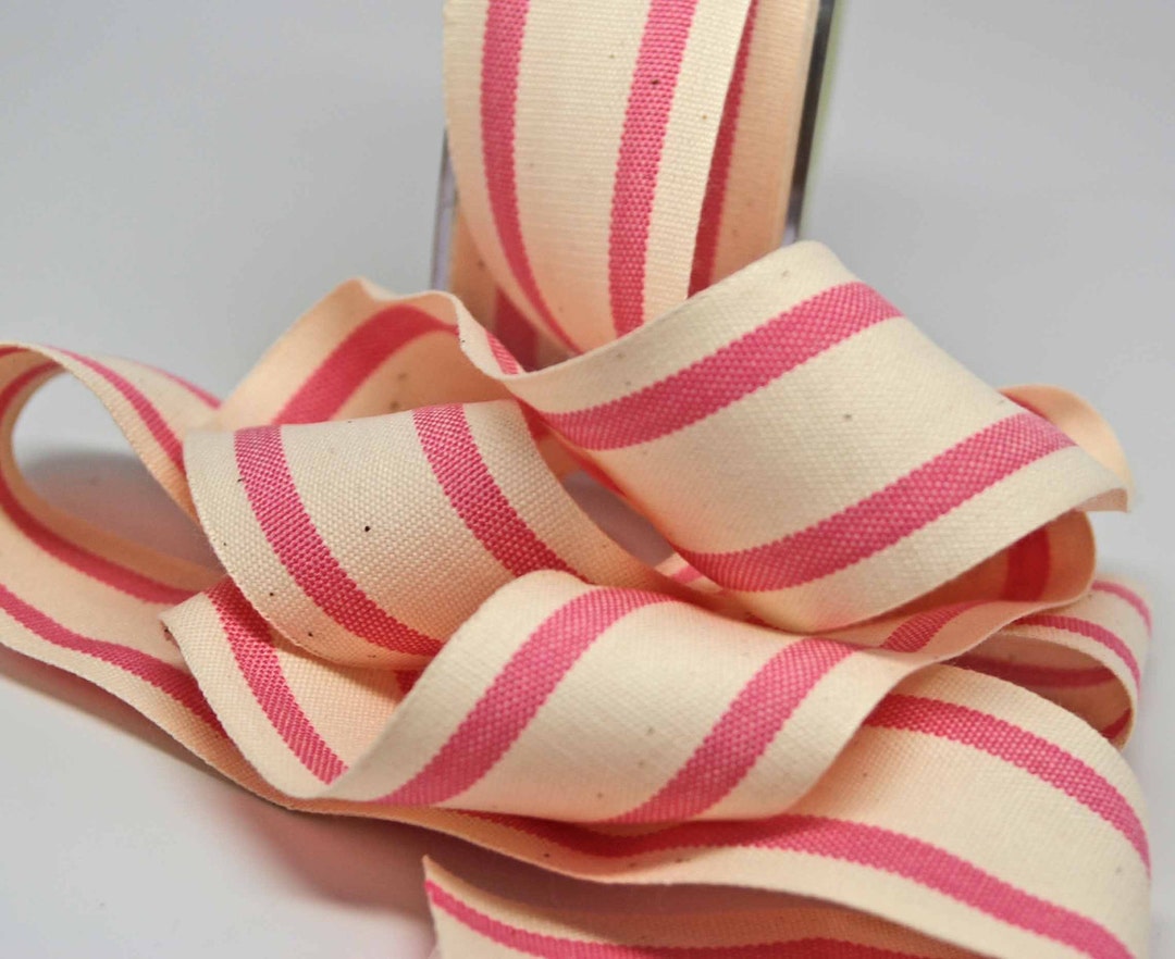 Cotton Stripe Ribbon 1.5 Inch -- Natural Bubblegum Pink -- off White ...