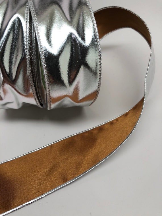 Satin Metallic Wired Ribbon 1.5 inches Reversible | Etsy