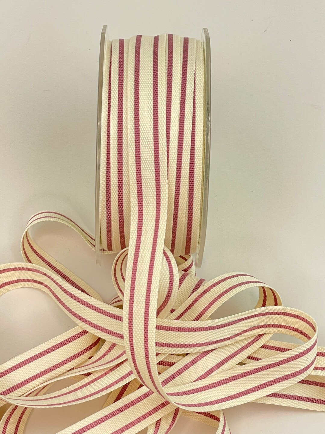 Cotton Stripe Ribbon 5/8 Inch -- Natural Rosewood -- off White Rosewood ...