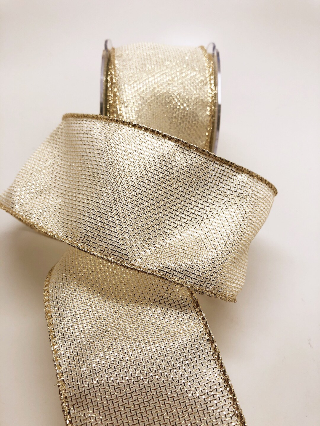 Metallic Tweed Square Gold Glitter Wired Ribbon -- 1 Yard - 2 1/2 Inch ...