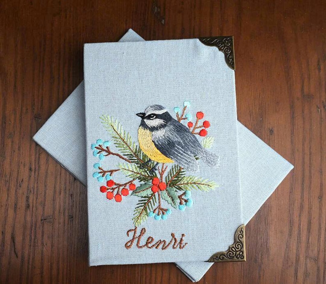 Hand Embroidered Sparrow Journal: Floral Linen A5 Notebook - Etsy