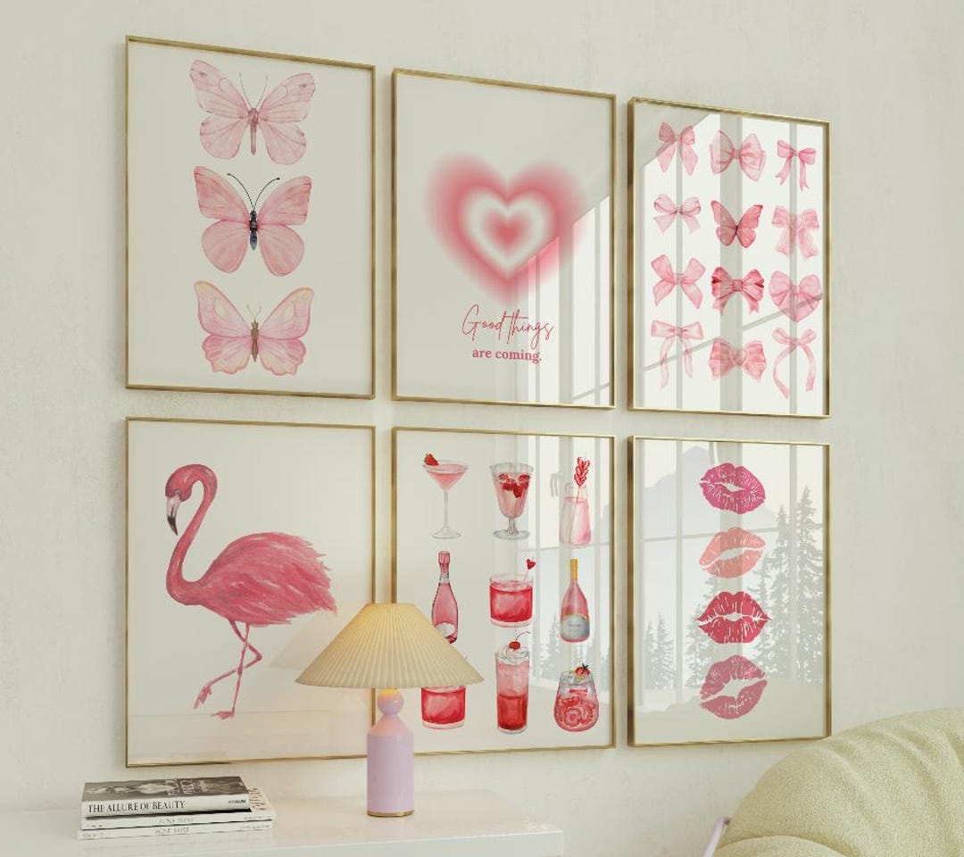 Pink Girly Printable Wall Art, Trendy Girly Prints Set of 7, Pink Dorm ...