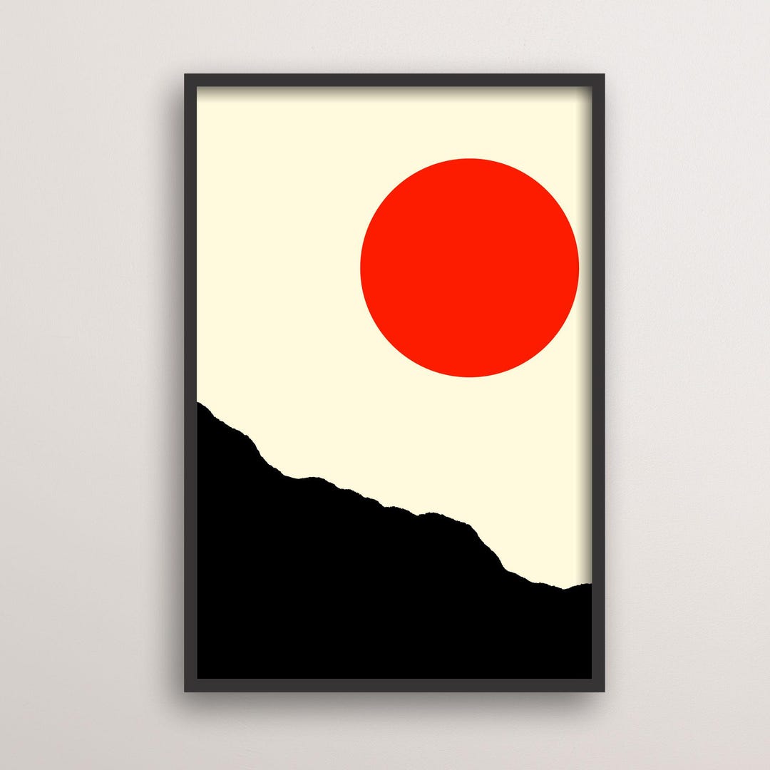 Minimalist Sun Art, INSTANT DOWNLOAD, Japanese Inspired Wall Art, Red ...