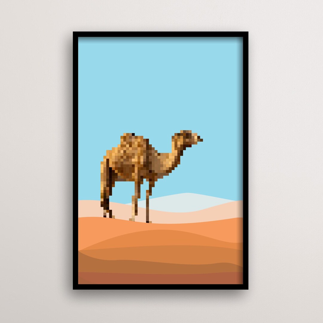 Pixel Pop Art of Camel in Desert With Geometric, Digital Download Print ...