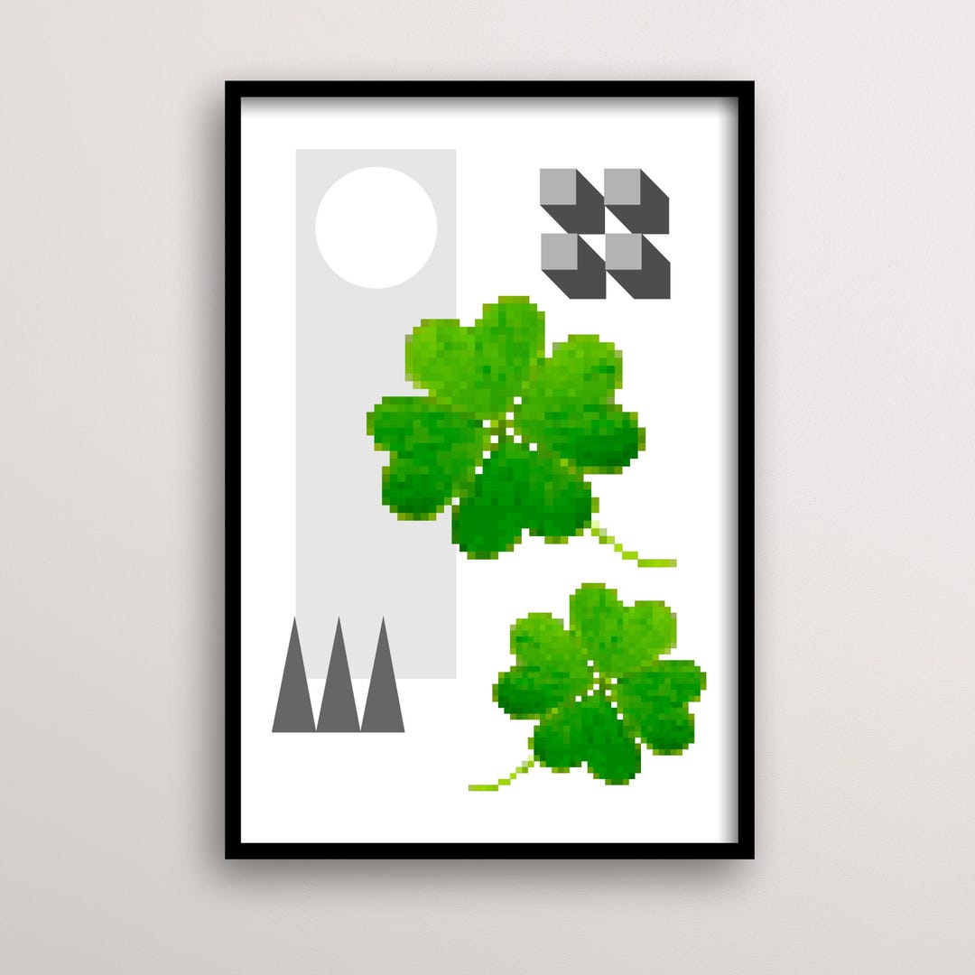 Pixel Pop Art of Clover With Geometric, Digital Download Print Art Wall ...