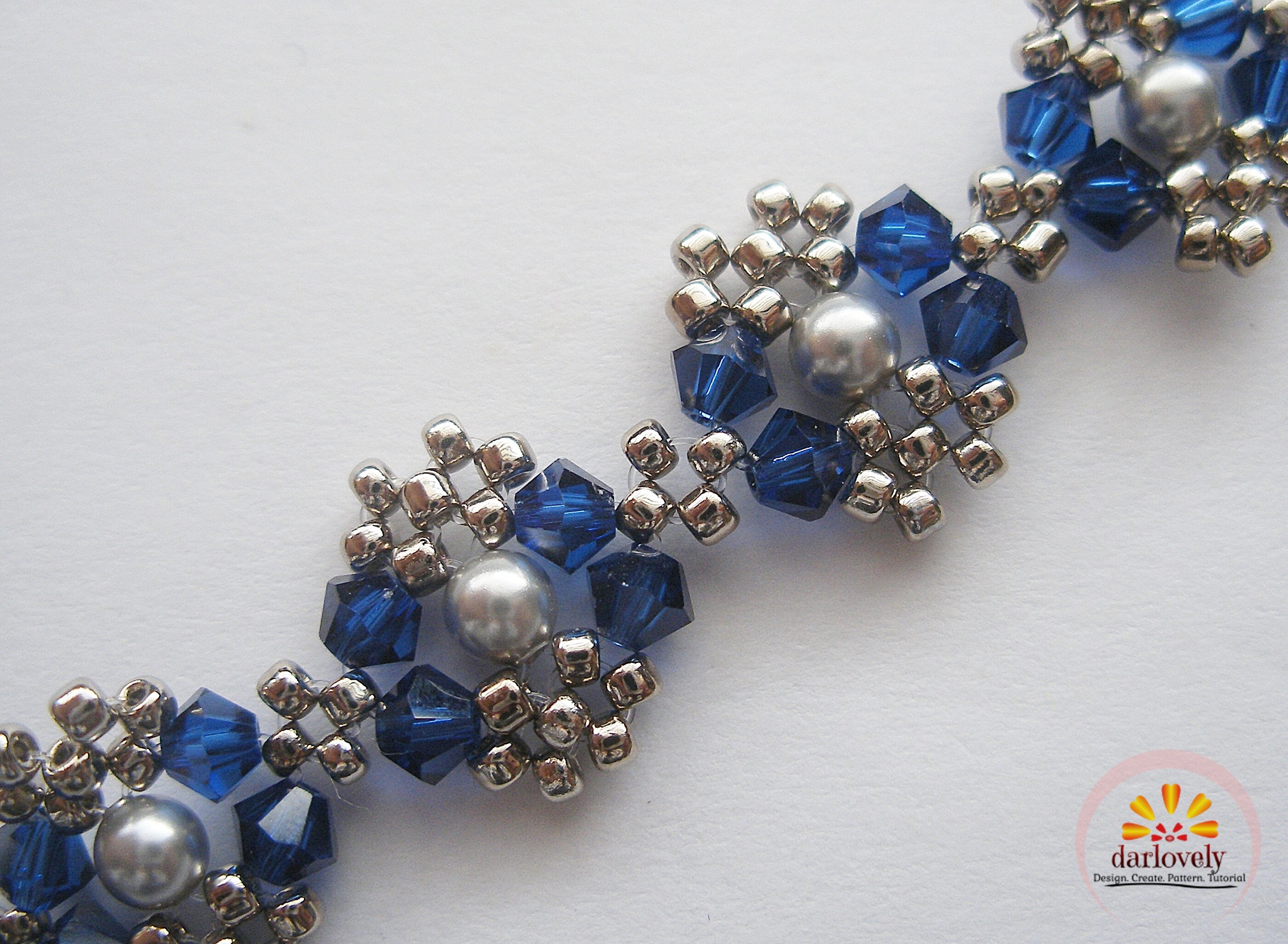 Beaded Bicone Bracelet Pattern Tutorial - Blue Silver Pearl Metal ...