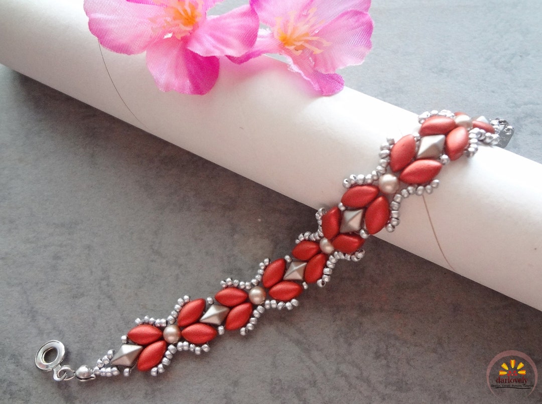 DIY Beaded Pattern - Red Bow Ribbon Bracelet (BB302) - Beading Jewelry ...