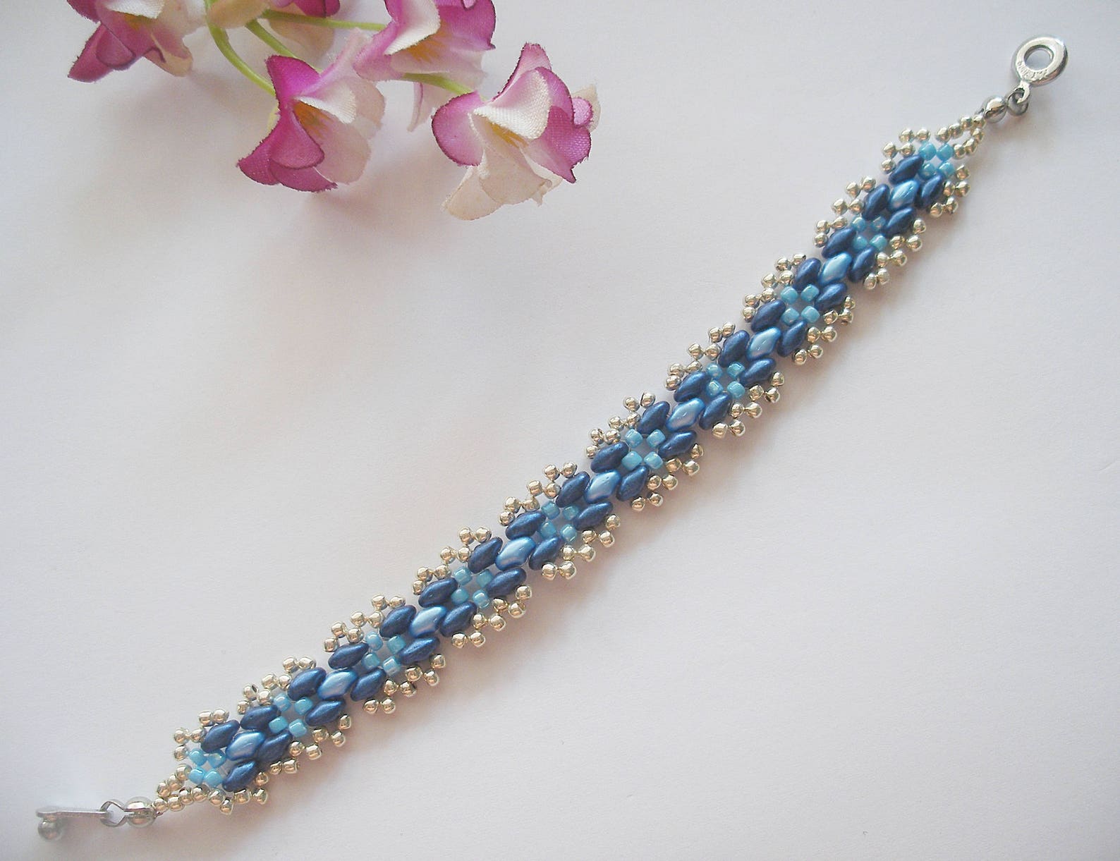 Bead Bracelet Pattern - Blue Cross Bead Superduo Bracelet (BB196 ...