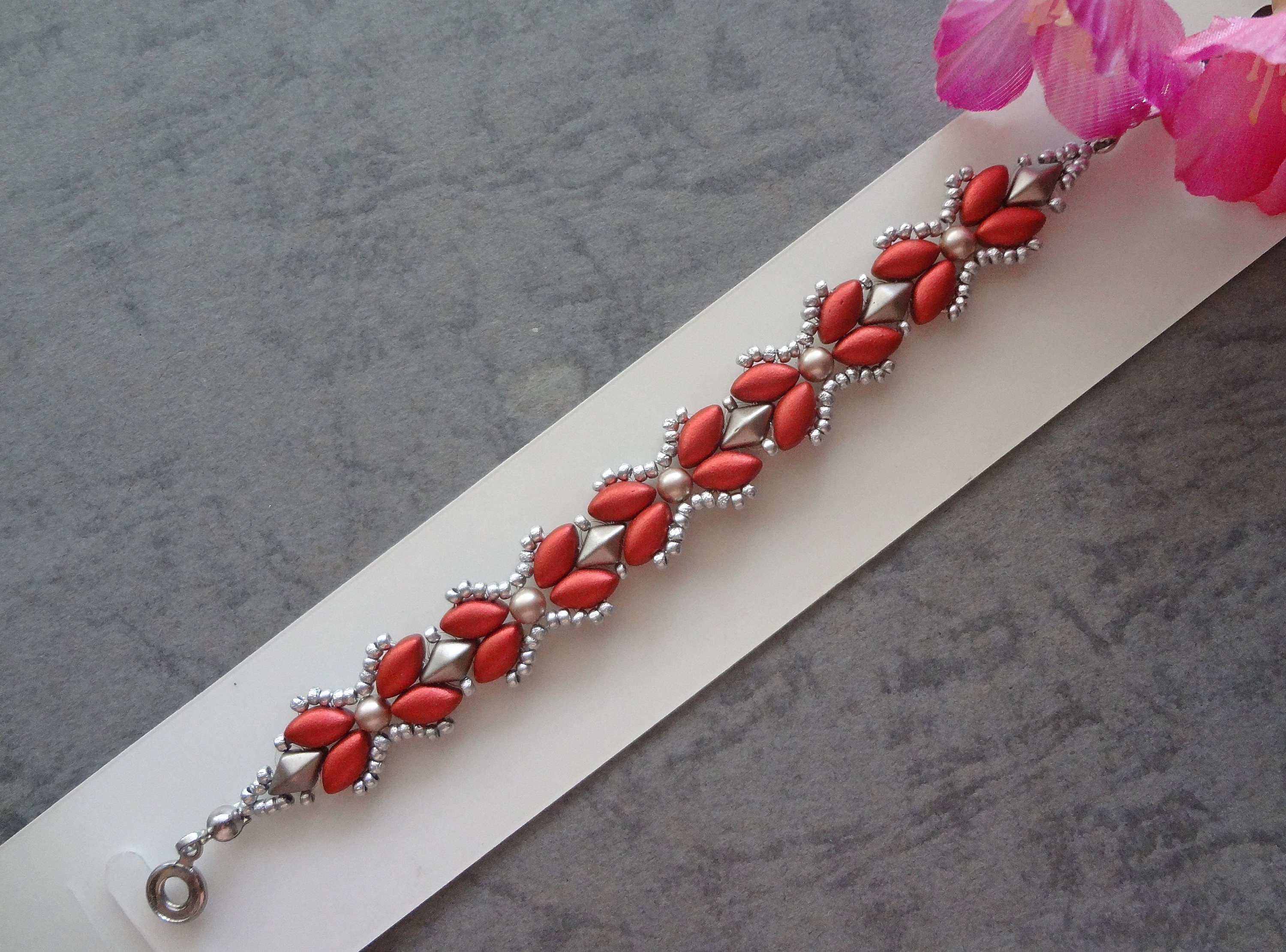 DIY Beaded Pattern Red Bow Ribbon Bracelet BB302 Beading - Etsy