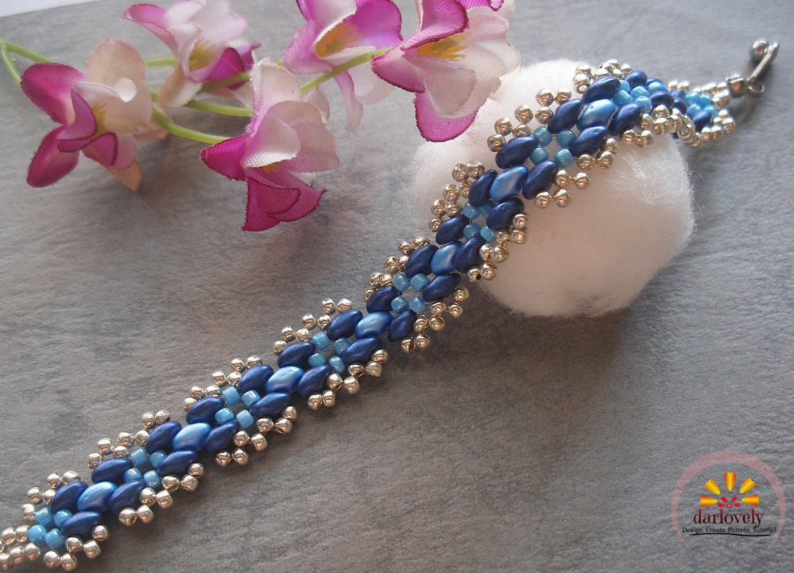 Bead Bracelet Pattern - Blue Cross Bead Superduo Bracelet (BB196 ...